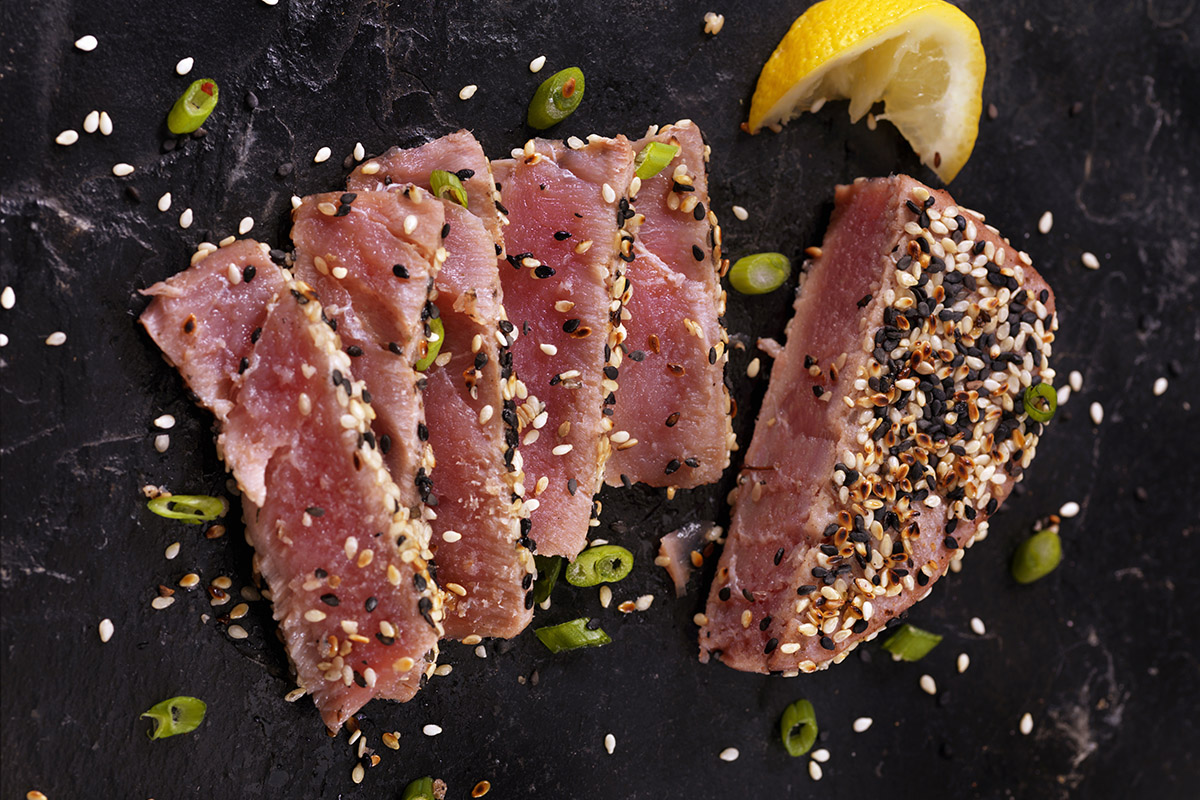 Seared Sesame-Crusted Tuna with Chilli and Coriander Noodles | Seafood ...